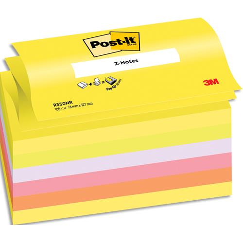 Z-notes Post-it - 7,6 x 12,7 cm - coloris néon assortis - bloc 100 ...