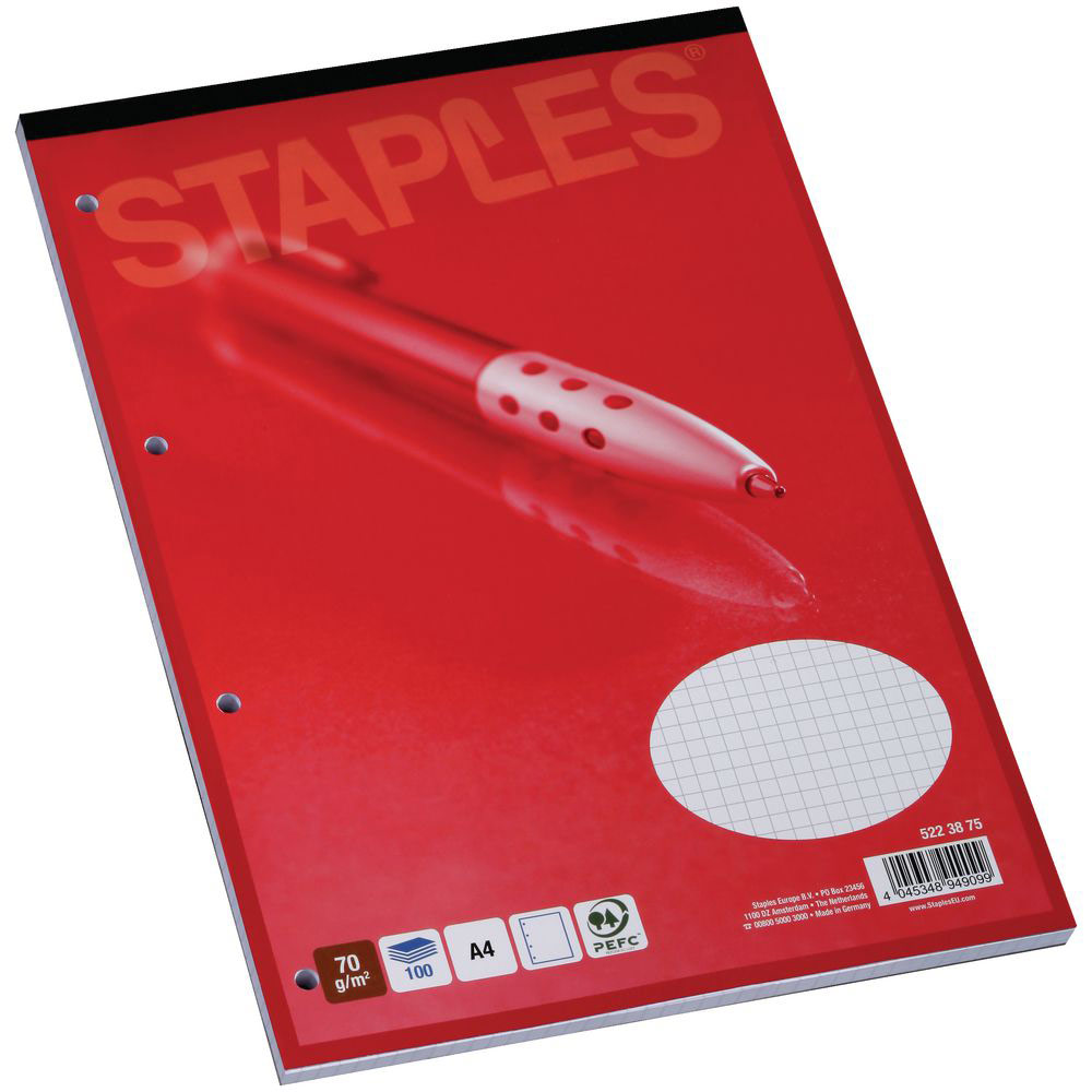 Bloc-Notes A4 - 21 x 29,7 cm - 100 feuilles perforées 70 g/m² - petits ...
