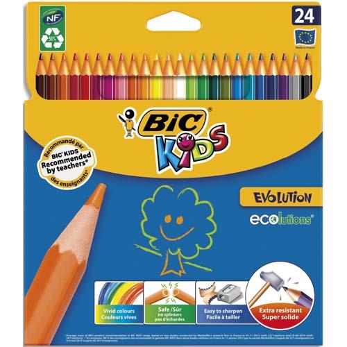 Etuis de 24 crayons de couleurs Bic Evolution - sans bois - coloris assortis - Achat pas cher