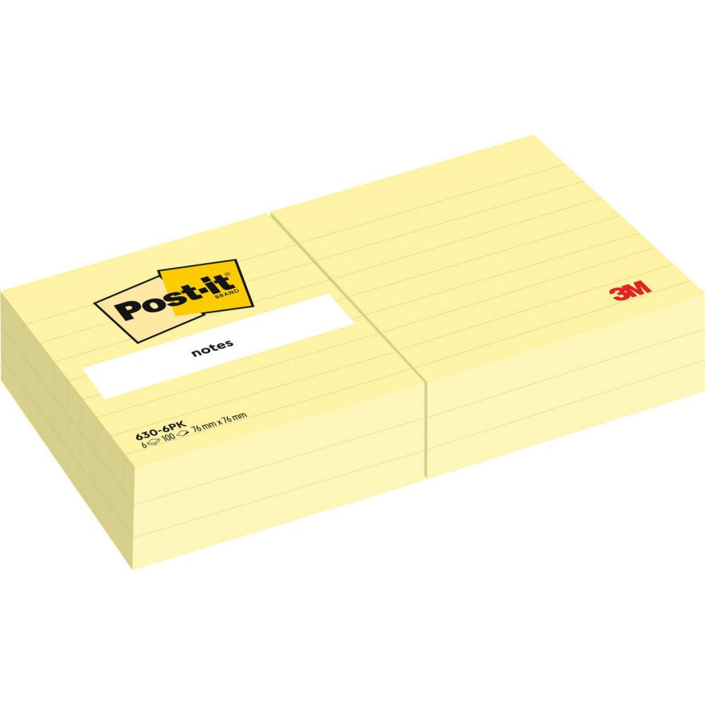 Notes Post-it lignées - 76 x 76 mm - jaune de 100 feuilles - lot de 6 ...