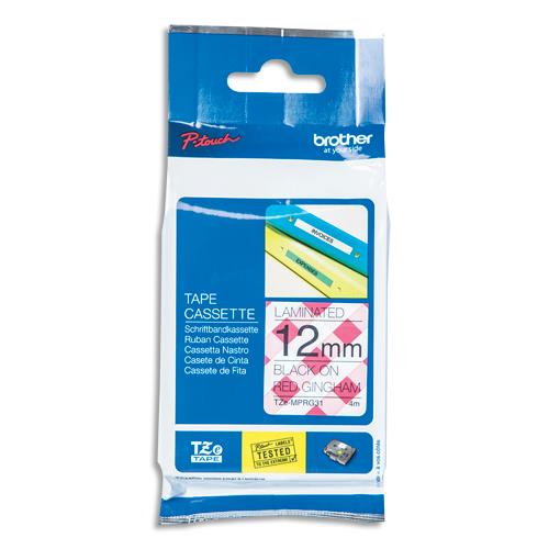 Ruban laminé Brother TZE-MPRG31 - 12mmx4m - noir sur motifs vichy rouge ...