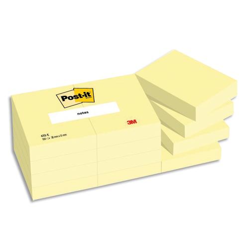Notes Post-it jaune - 38 x 51 mm - lot de 12 blocs de 100 feuilles ...